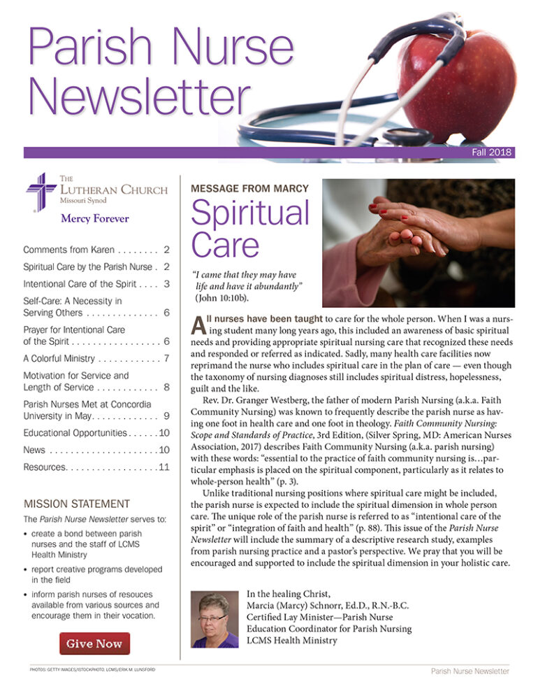 Parish Nurse Newsletter: Fall 2018 – Spiritual care
