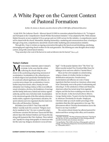 A White Paper on the Current Context of Pastoral Formation