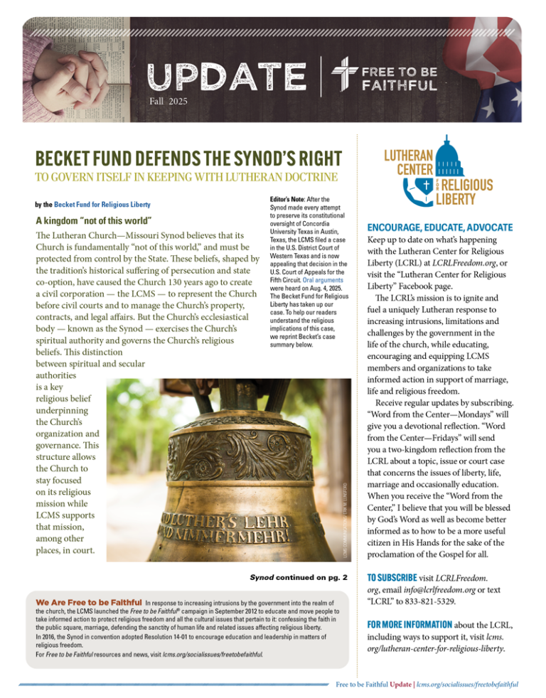 ‘Free to be Faithful’ – Fall 2025 newsletter